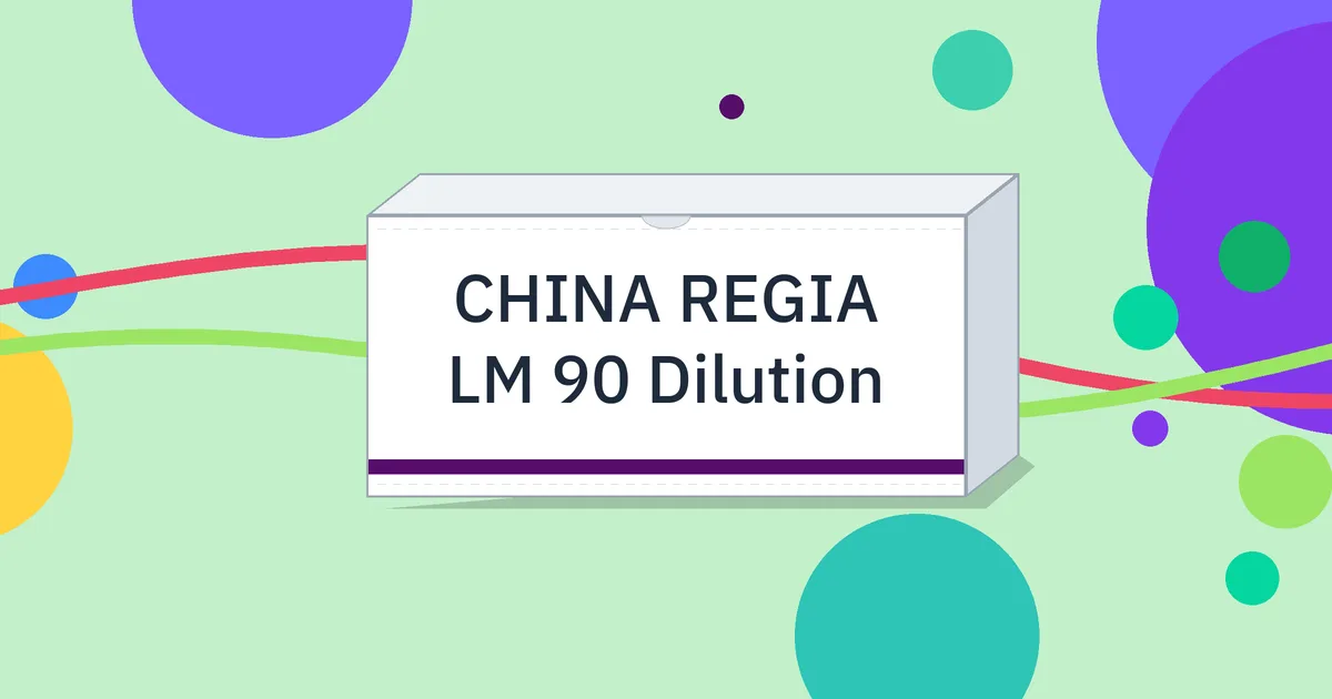 Symbolbild: Packung mit der Aufschrift CHINA REGIA LM 90 Dilution (PZN 12814535) – Verfügbarkeit und Bezug in Apotheken in Frankfurt am Main