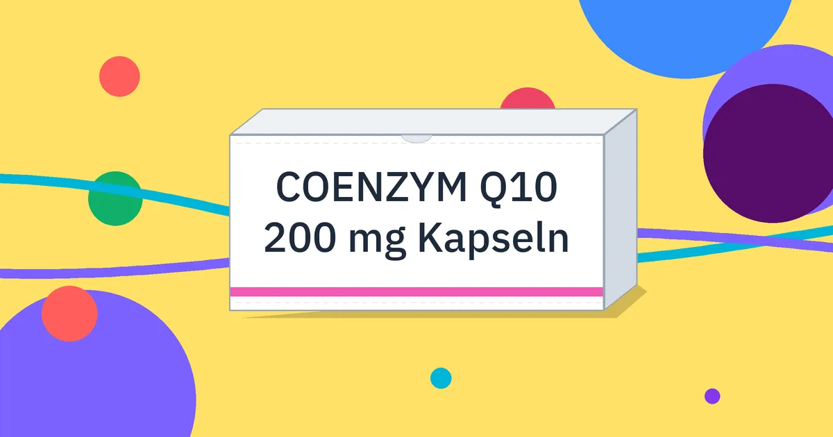 Symbolbild: Packung mit der Aufschrift COENZYM Q10 200 mg Kapseln (PZN 16387053) – Verfügbarkeit und Bezug in Apotheken in Frankfurt am Main