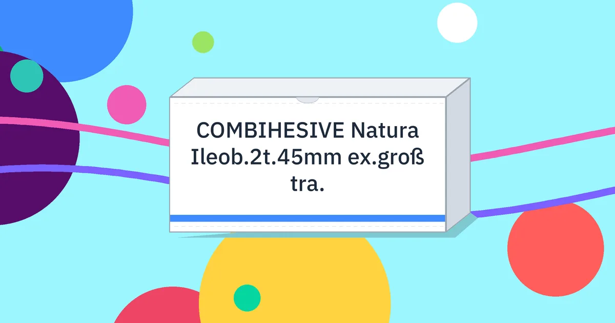 Symbolbild: Packung mit der Aufschrift COMBIHESIVE Natura Ileob.2t.45mm ex.groß tra. (PZN 09750263) – Verfügbarkeit und Bezug in Apotheken in Frankfurt am Main