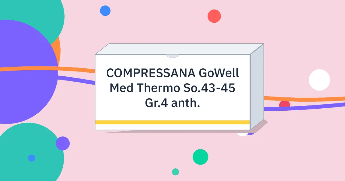 Symbolbild: Packung mit der Aufschrift COMPRESSANA GoWell Med Thermo So.43-45 Gr.4 anth. (PZN 03105337) – Verfügbarkeit und Bezug in Apotheken in Frankfurt am Main