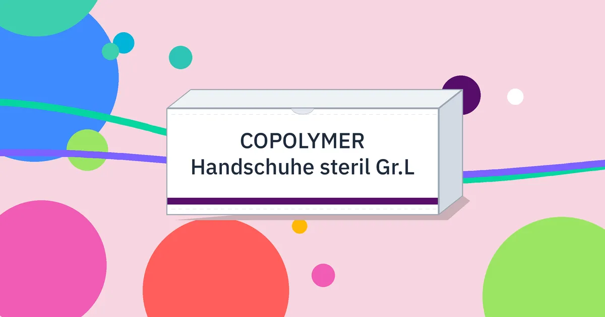 Symbolbild: Packung mit der Aufschrift COPOLYMER Handschuhe steril Gr.L (PZN 09619095) – Verfügbarkeit und Bezug in Apotheken in Frankfurt am Main