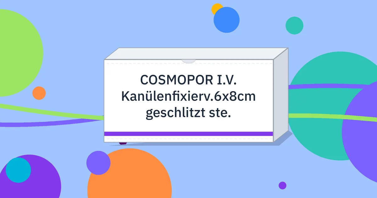 Symbolbild: Packung mit der Aufschrift COSMOPOR I.V. Kanülenfixierv.6x8cm geschlitzt ste. (PZN 12776823) – Verfügbarkeit und Bezug in Apotheken in Frankfurt am Main