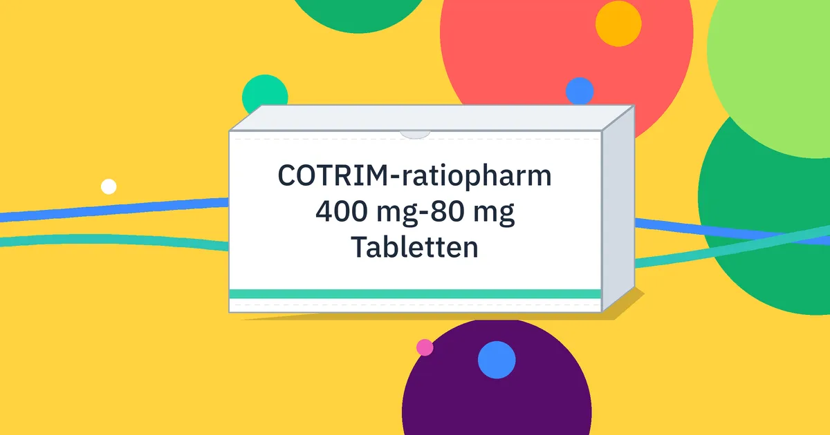 Symbolbild: Packung mit der Aufschrift COTRIM-ratiopharm 400 mg-80 mg Tabletten (PZN 17550650) – Verfügbarkeit und Bezug in Apotheken in Frankfurt am Main