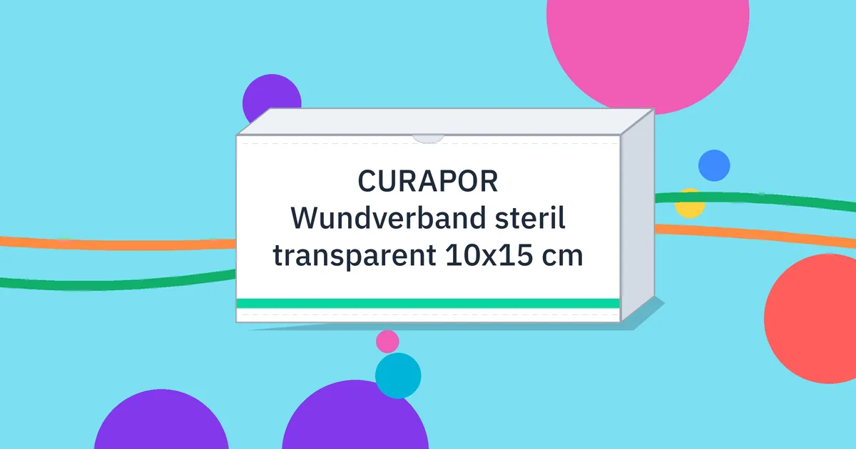 Symbolbild: Packung mit der Aufschrift CURAPOR Wundverband steril transparent 10x15 cm (PZN 14258529) – Verfügbarkeit und Bezug in Apotheken in Frankfurt am Main