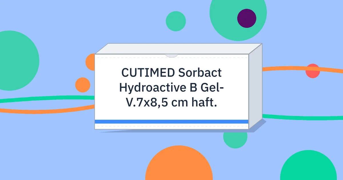Symbolbild: Packung mit der Aufschrift CUTIMED Sorbact Hydroactive B Gel-V.7x8,5 cm haft. (PZN 20543613) – Verfügbarkeit und Bezug in Apotheken in Frankfurt am Main