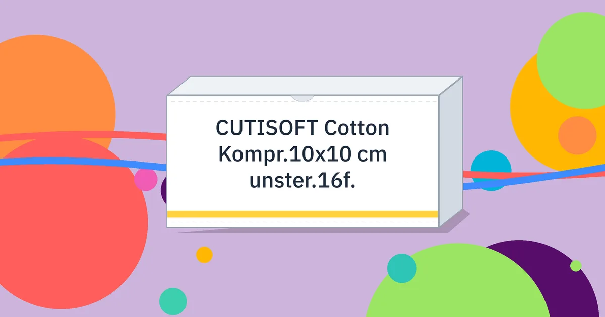 Symbolbild: Packung mit der Aufschrift CUTISOFT Cotton Kompr.10x10 cm unster.16f. (PZN 03897002) – Verfügbarkeit und Bezug in Apotheken in Frankfurt am Main