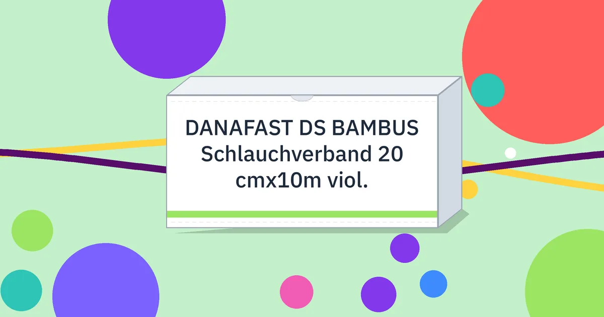 Symbolbild: Packung mit der Aufschrift DANAFAST DS BAMBUS Schlauchverband 20 cmx10m viol. (PZN 18368255) – Verfügbarkeit und Bezug in Apotheken in Frankfurt am Main