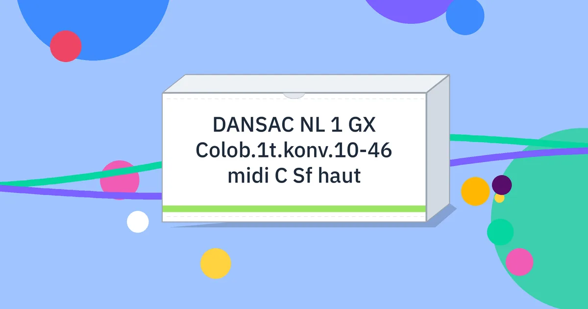 Symbolbild: Packung mit der Aufschrift DANSAC NL 1 GX Colob.1t.konv.10-46 midi C Sf haut (PZN 10945859) – Verfügbarkeit und Bezug in Apotheken in Frankfurt am Main