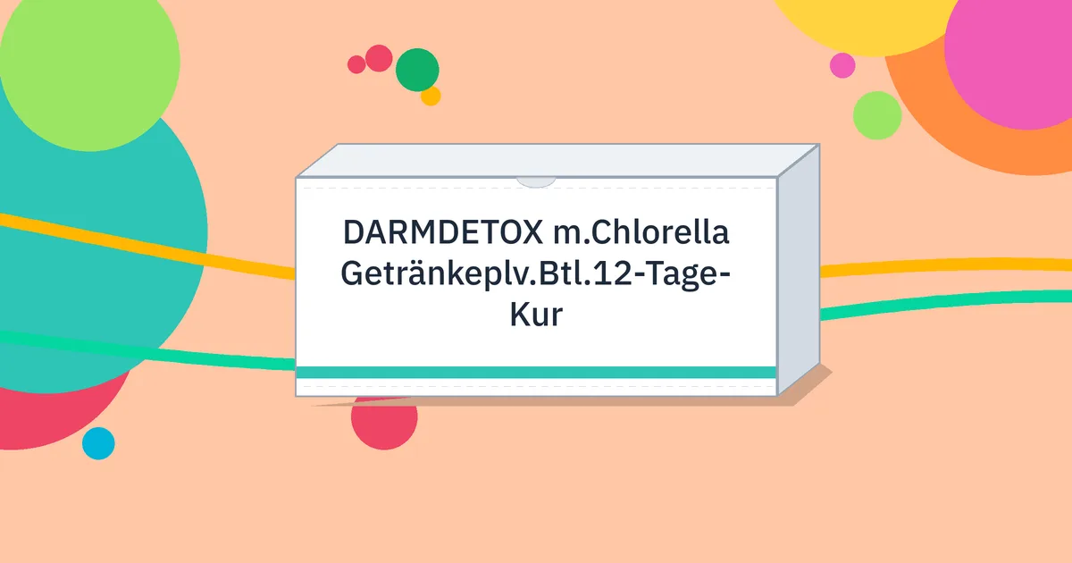 Symbolbild: Packung mit der Aufschrift DARMDETOX m.Chlorella Getränkeplv.Btl.12-Tage-Kur (PZN 17917027) – Verfügbarkeit und Bezug in Apotheken in Frankfurt am Main