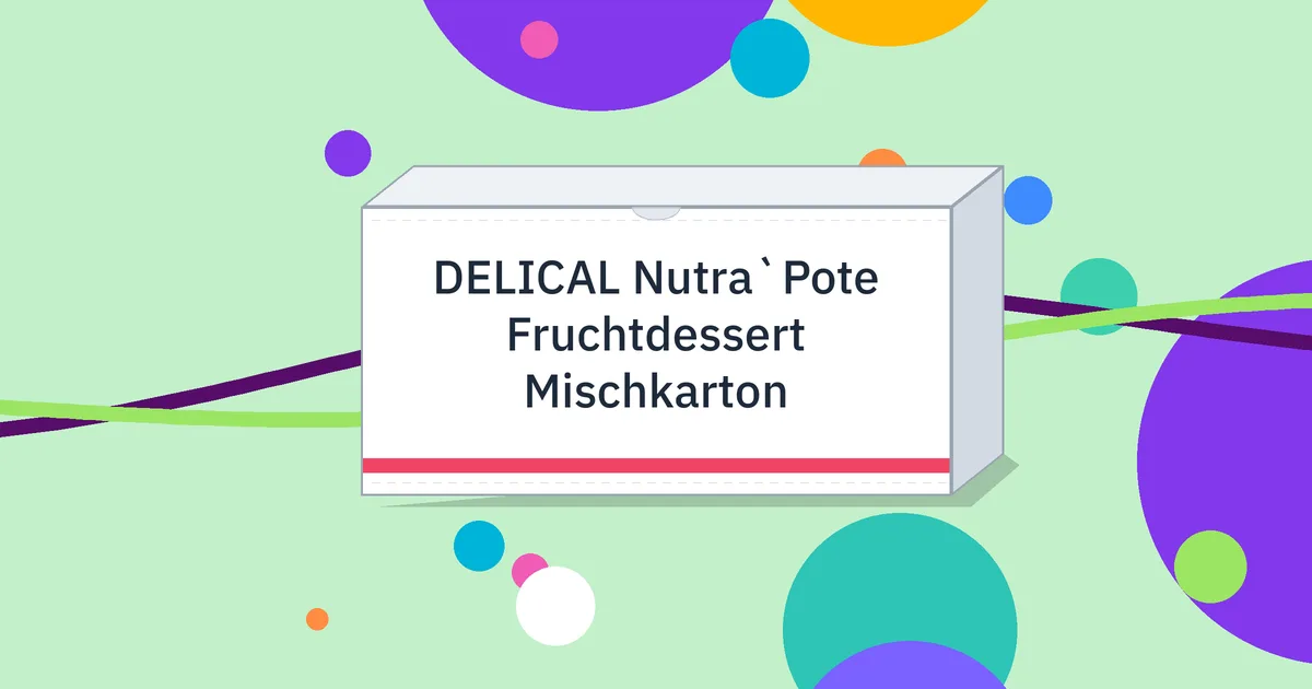 Symbolbild: Packung mit der Aufschrift DELICAL Nutra`Pote Fruchtdessert Mischkarton (PZN 16730433) – Verfügbarkeit und Bezug in Apotheken in Frankfurt am Main