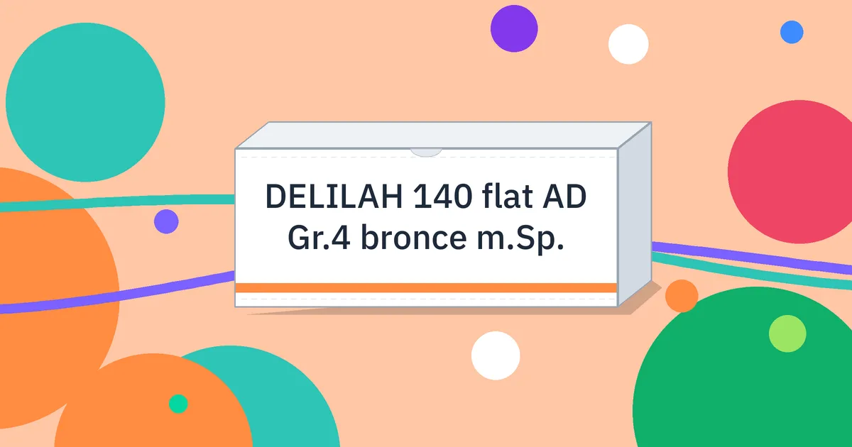 Symbolbild: Packung mit der Aufschrift DELILAH 140 flat AD Gr.4 bronce m.Sp. (PZN 14247098) – Verfügbarkeit und Bezug in Apotheken in Frankfurt am Main
