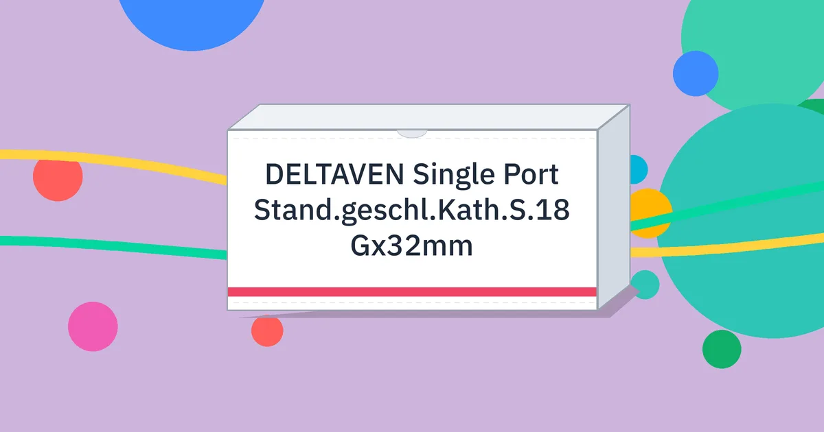 Symbolbild: Packung mit der Aufschrift DELTAVEN Single Port Stand.geschl.Kath.S.18 Gx32mm (PZN 18873421) – Verfügbarkeit und Bezug in Apotheken in Frankfurt am Main