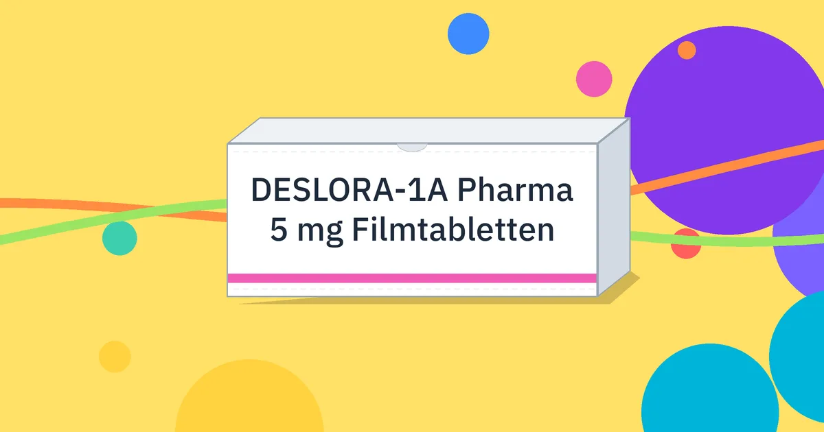 Symbolbild: Packung mit der Aufschrift DESLORA-1A Pharma 5 mg Filmtabletten (PZN 12546738) – Verfügbarkeit und Bezug in Apotheken in Frankfurt am Main