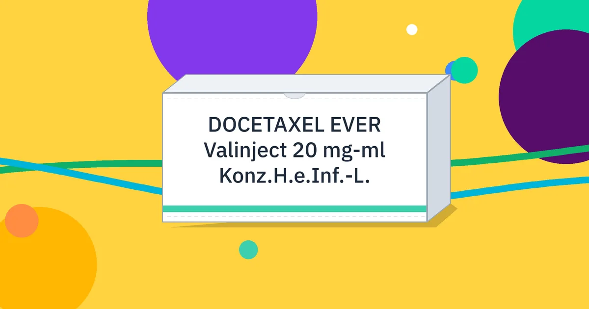 Symbolbild: Packung mit der Aufschrift DOCETAXEL EVER Valinject 20 mg-ml Konz.H.e.Inf.-L. (PZN 14854421) – Verfügbarkeit und Bezug in Apotheken in Frankfurt am Main