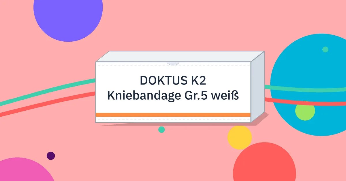 Symbolbild: Packung mit der Aufschrift DOKTUS K2 Kniebandage Gr.5 weiß (PZN 03309821) – Verfügbarkeit und Bezug in Apotheken in Frankfurt am Main