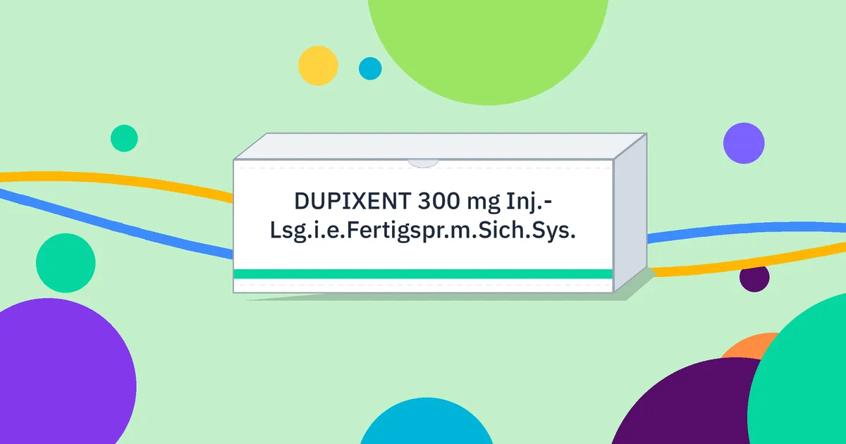 Symbolbild: Packung mit der Aufschrift DUPIXENT 300 mg Inj.-Lsg.i.e.Fertigspr.m.Sich.Sys. (PZN 18458509) – Verfügbarkeit und Bezug in Apotheken in Frankfurt am Main
