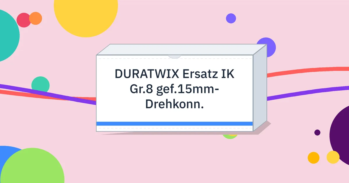 Symbolbild: Packung mit der Aufschrift DURATWIX Ersatz IK Gr.8 gef.15mm-Drehkonn. (PZN 06990883) – Verfügbarkeit und Bezug in Apotheken in Frankfurt am Main