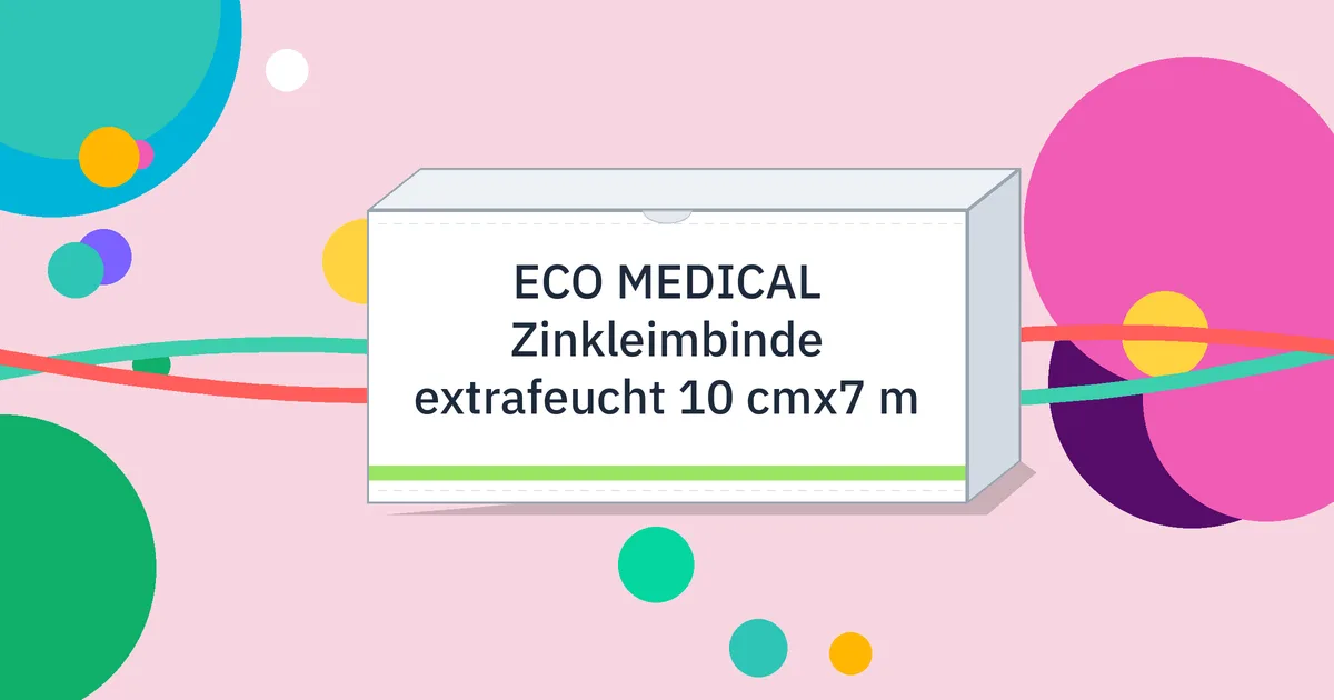 Symbolbild: Packung mit der Aufschrift ECO MEDICAL Zinkleimbinde extrafeucht 10 cmx7 m (PZN 00742374) – Verfügbarkeit und Bezug in Apotheken in Frankfurt am Main