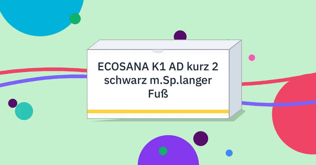 Symbolbild: Packung mit der Aufschrift ECOSANA K1 AD kurz 2 schwarz m.Sp.langer Fuß (PZN 04724433) – Verfügbarkeit und Bezug in Apotheken in Frankfurt am Main