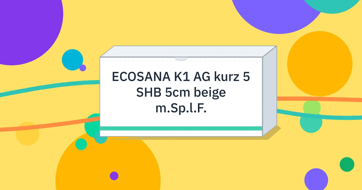 Symbolbild: Packung mit der Aufschrift ECOSANA K1 AG kurz 5 SHB 5cm beige m.Sp.l.F. (PZN 04729123) – Verfügbarkeit und Bezug in Apotheken in Frankfurt am Main
