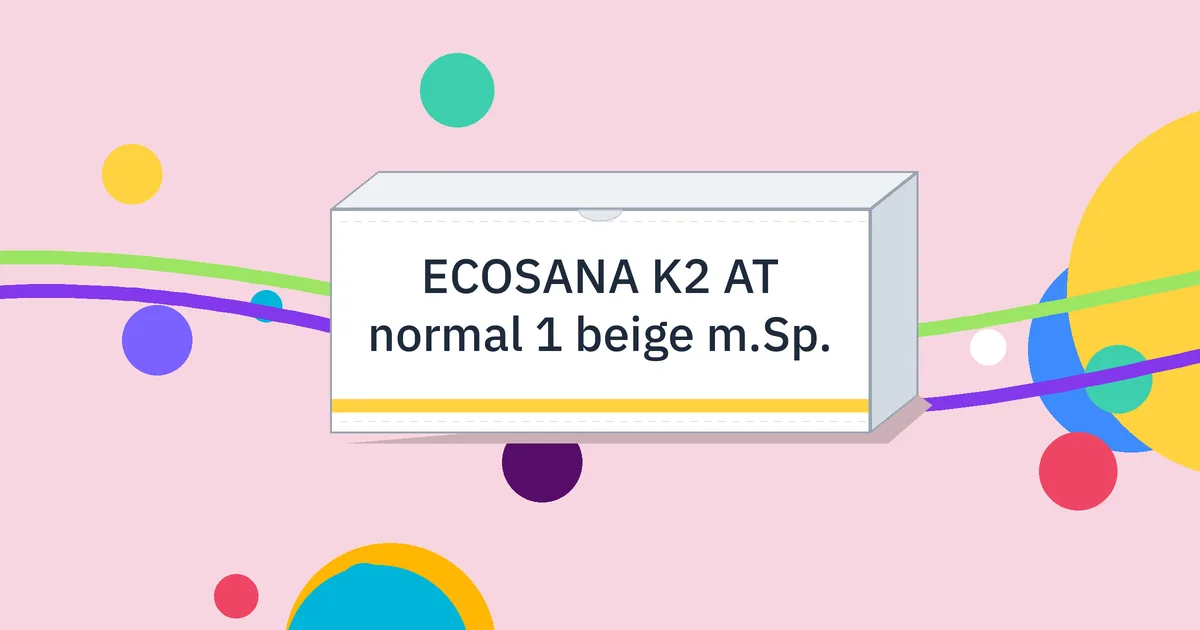 Symbolbild: Packung mit der Aufschrift ECOSANA K2 AT normal 1 beige m.Sp. (PZN 01538351) – Verfügbarkeit und Bezug in Apotheken in Frankfurt am Main