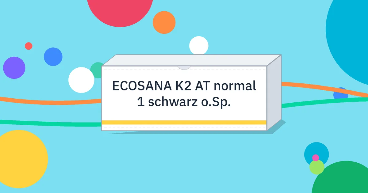 Symbolbild: Packung mit der Aufschrift ECOSANA K2 AT normal 1 schwarz o.Sp. (PZN 01534092) – Verfügbarkeit und Bezug in Apotheken in Frankfurt am Main