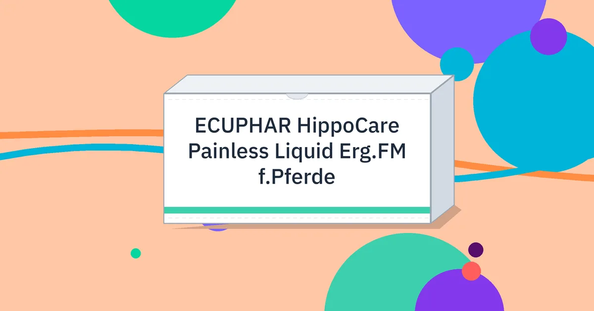 Symbolbild: Packung mit der Aufschrift ECUPHAR HippoCare Painless Liquid Erg.FM f.Pferde (PZN 19445822) – Verfügbarkeit und Bezug in Apotheken in Frankfurt am Main