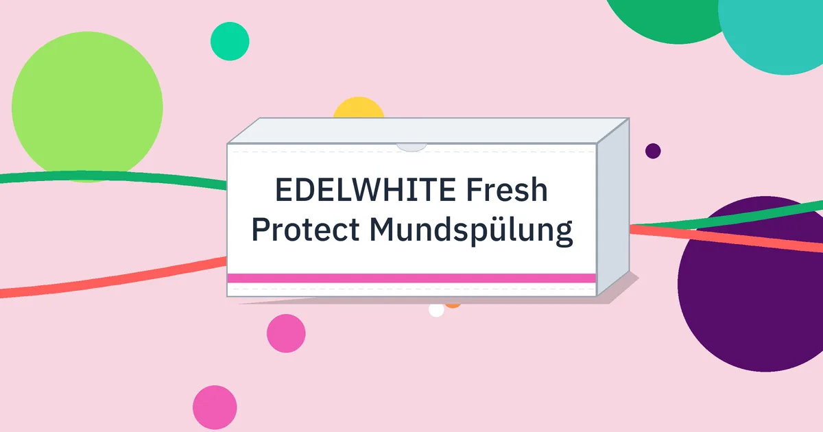 Symbolbild: Packung mit der Aufschrift EDELWHITE Fresh Protect Mundspülung (PZN 00182478) – Verfügbarkeit und Bezug in Apotheken in Frankfurt am Main