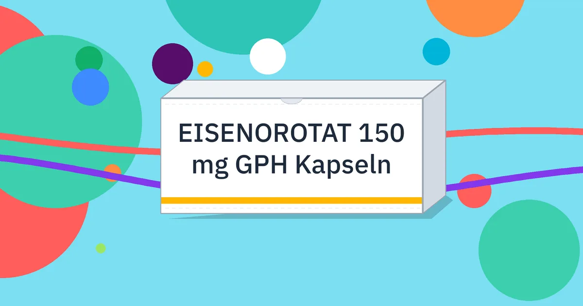 Symbolbild: Packung mit der Aufschrift EISENOROTAT 150 mg GPH Kapseln (PZN 16935572) – Verfügbarkeit und Bezug in Apotheken in Frankfurt am Main