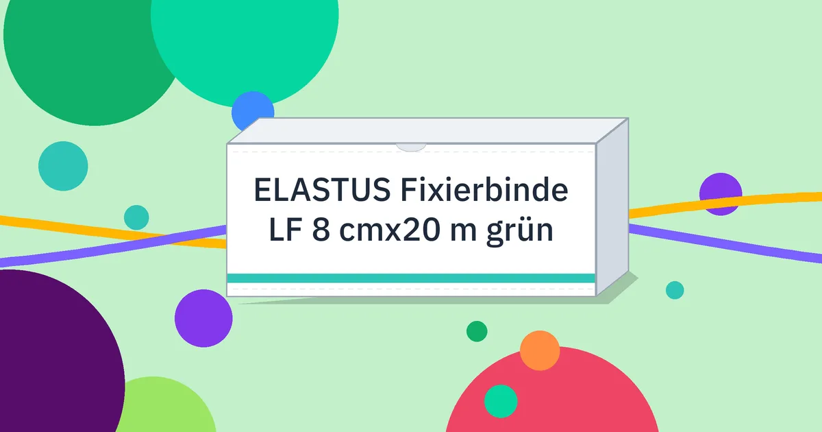 Symbolbild: Packung mit der Aufschrift ELASTUS Fixierbinde LF 8 cmx20 m grün (PZN 12855327) – Verfügbarkeit und Bezug in Apotheken in Frankfurt am Main