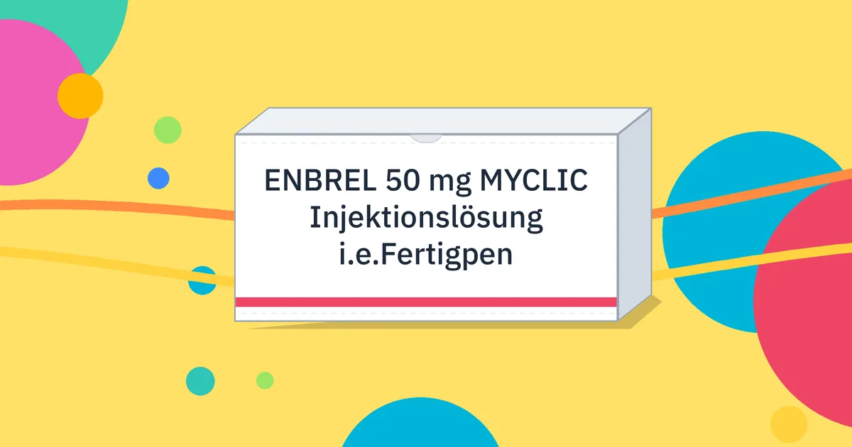 Symbolbild: Packung mit der Aufschrift ENBREL 50 mg MYCLIC Injektionslösung i.e.Fertigpen (PZN 15612720) – Verfügbarkeit und Bezug in Apotheken in Frankfurt am Main