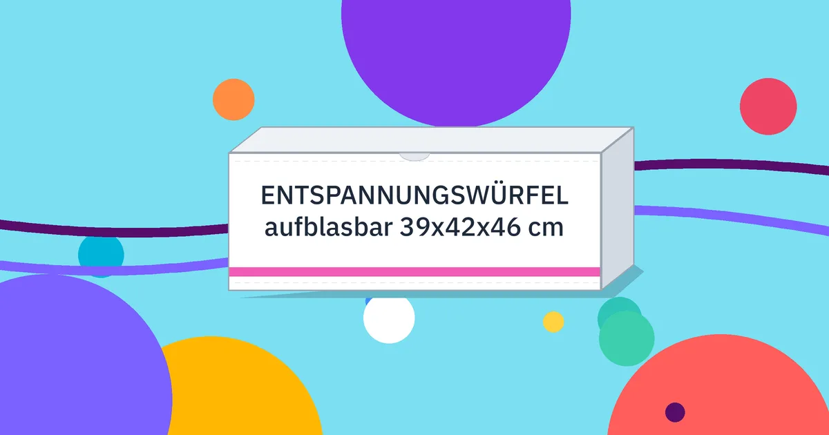 Symbolbild: Packung mit der Aufschrift ENTSPANNUNGSWÜRFEL aufblasbar 39x42x46 cm (PZN 10997810) – Verfügbarkeit und Bezug in Apotheken in Frankfurt am Main
