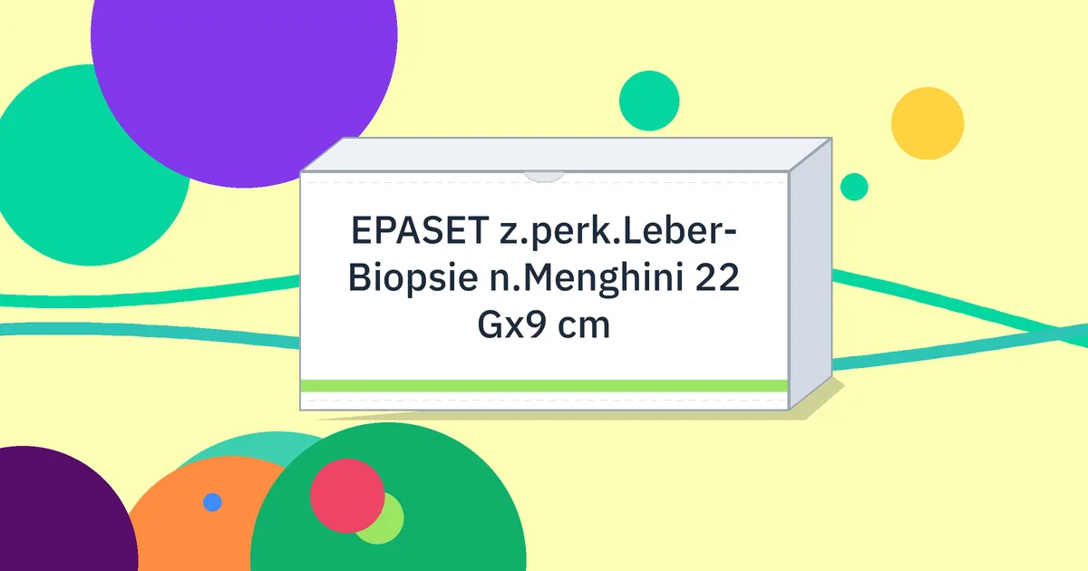 Symbolbild: Packung mit der Aufschrift EPASET z.perk.Leber-Biopsie n.Menghini 22 Gx9 cm (PZN 16362194) – Verfügbarkeit und Bezug in Apotheken in Frankfurt am Main