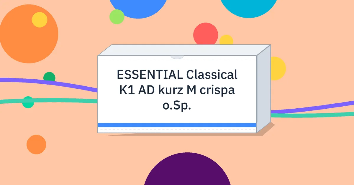 Symbolbild: Packung mit der Aufschrift ESSENTIAL Classical K1 AD kurz M crispa o.Sp. (PZN 17000837) – Verfügbarkeit und Bezug in Apotheken in Frankfurt am Main