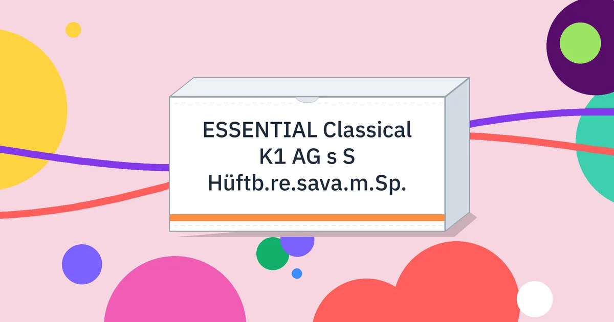 Symbolbild: Packung mit der Aufschrift ESSENTIAL Classical K1 AG s S Hüftb.re.sava.m.Sp. (PZN 17012970) – Verfügbarkeit und Bezug in Apotheken in Frankfurt am Main