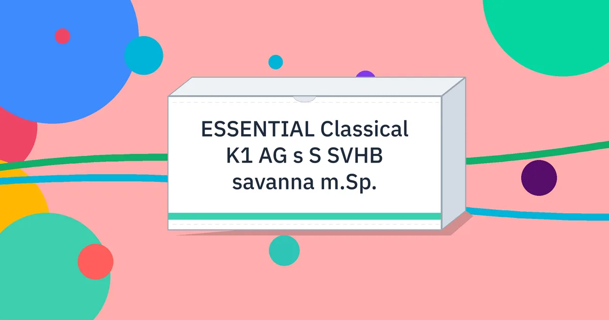 Symbolbild: Packung mit der Aufschrift ESSENTIAL Classical K1 AG s S SVHB savanna m.Sp. (PZN 18420932) – Verfügbarkeit und Bezug in Apotheken in Frankfurt am Main