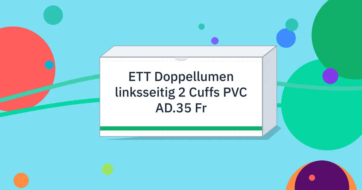 Symbolbild: Packung mit der Aufschrift ETT Doppellumen linksseitig 2 Cuffs PVC AD.35 Fr (PZN 19121522) – Verfügbarkeit und Bezug in Apotheken in Frankfurt am Main