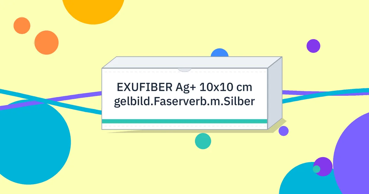 Symbolbild: Packung mit der Aufschrift EXUFIBER Ag+ 10x10 cm gelbild.Faserverb.m.Silber (PZN 19959142) – Verfügbarkeit und Bezug in Apotheken in Frankfurt am Main