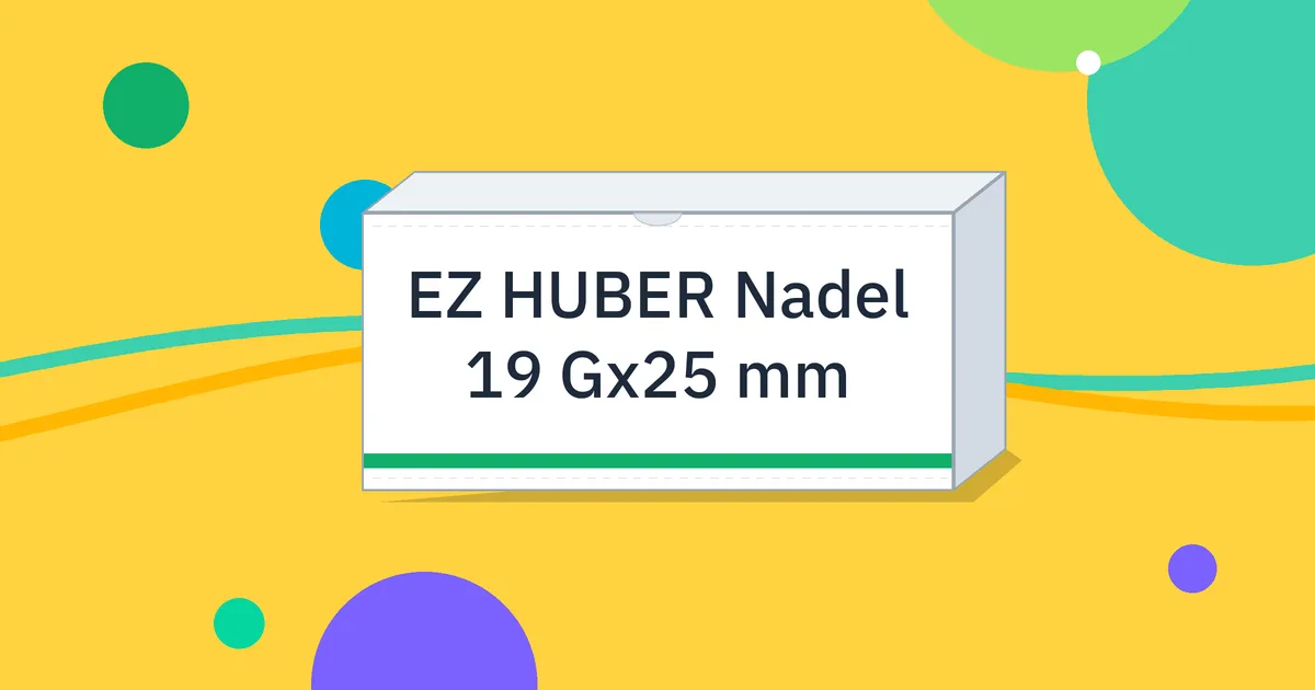 Symbolbild: Packung mit der Aufschrift EZ HUBER Nadel 19 Gx25 mm (PZN 05033493) – Verfügbarkeit und Bezug in Apotheken in Frankfurt am Main