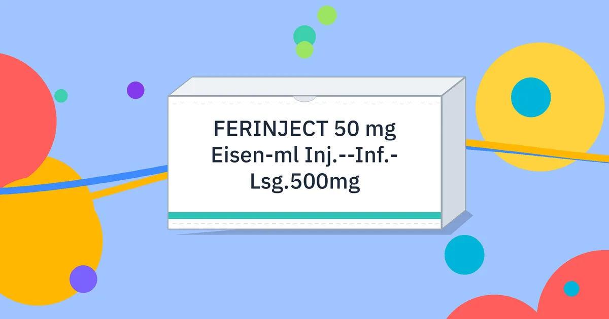Symbolbild: Packung mit der Aufschrift FERINJECT 50 mg Eisen-ml Inj.--Inf.-Lsg.500mg (PZN 07507699) – Verfügbarkeit und Bezug in Apotheken in Frankfurt am Main