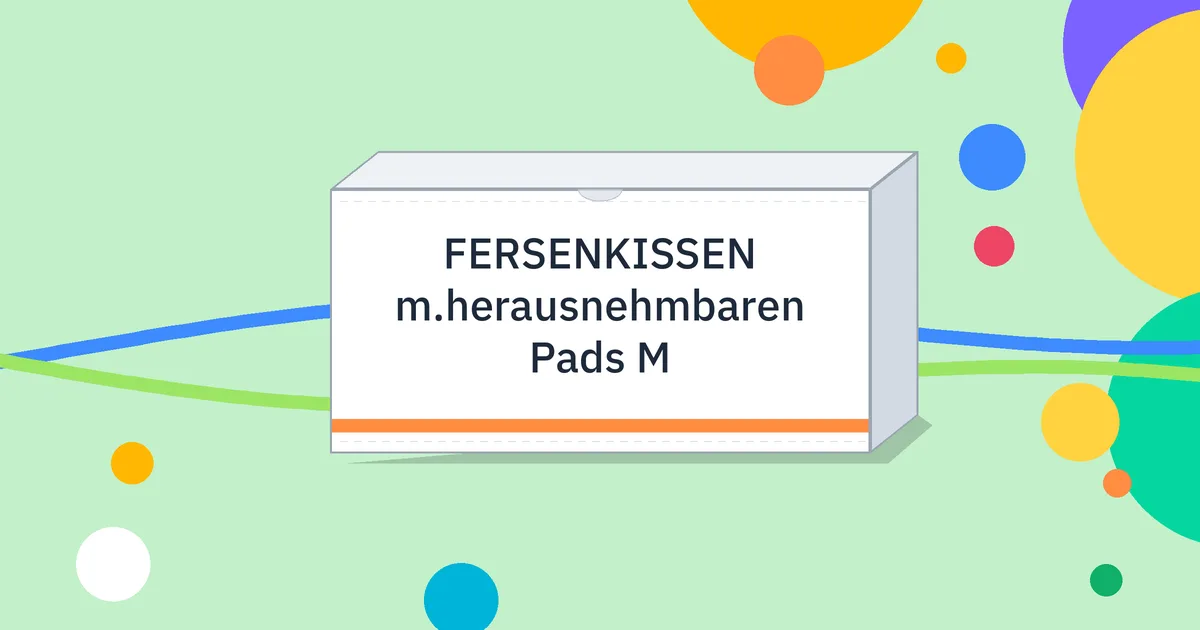 Symbolbild: Packung mit der Aufschrift FERSENKISSEN m.herausnehmbaren Pads M (PZN 19073094) – Verfügbarkeit und Bezug in Apotheken in Frankfurt am Main
