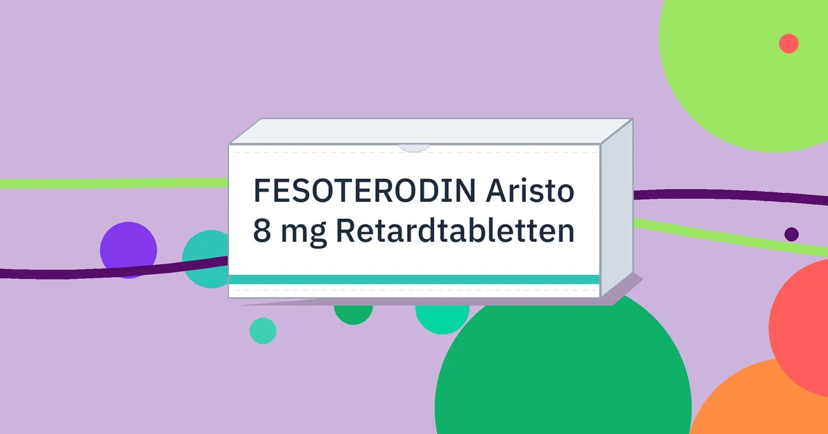 Symbolbild: Packung mit der Aufschrift FESOTERODIN Aristo 8 mg Retardtabletten (PZN 17570055) – Verfügbarkeit und Bezug in Apotheken in Frankfurt am Main