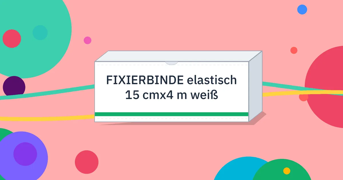Symbolbild: Packung mit der Aufschrift FIXIERBINDE elastisch 15 cmx4 m weiß (PZN 01960340) – Verfügbarkeit und Bezug in Apotheken in Frankfurt am Main