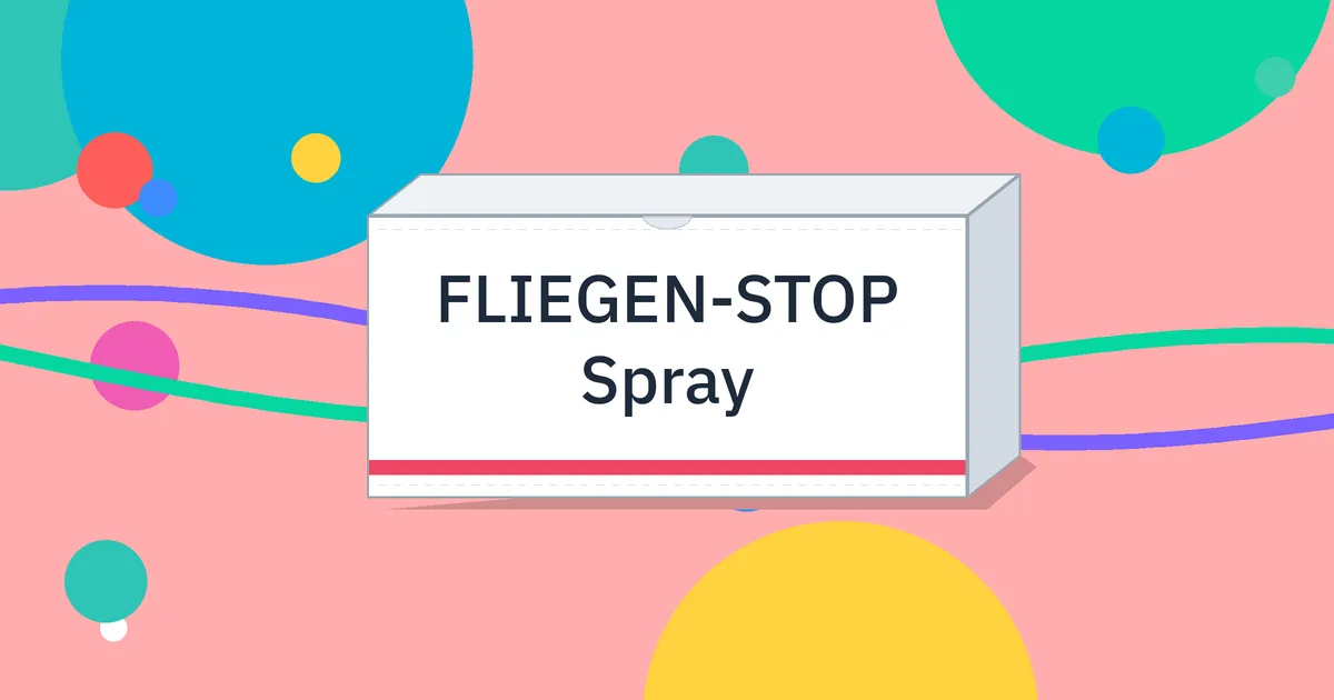 Symbolbild: Packung mit der Aufschrift FLIEGEN-STOP Spray (PZN 19842457) – Verfügbarkeit und Bezug in Apotheken in Frankfurt am Main