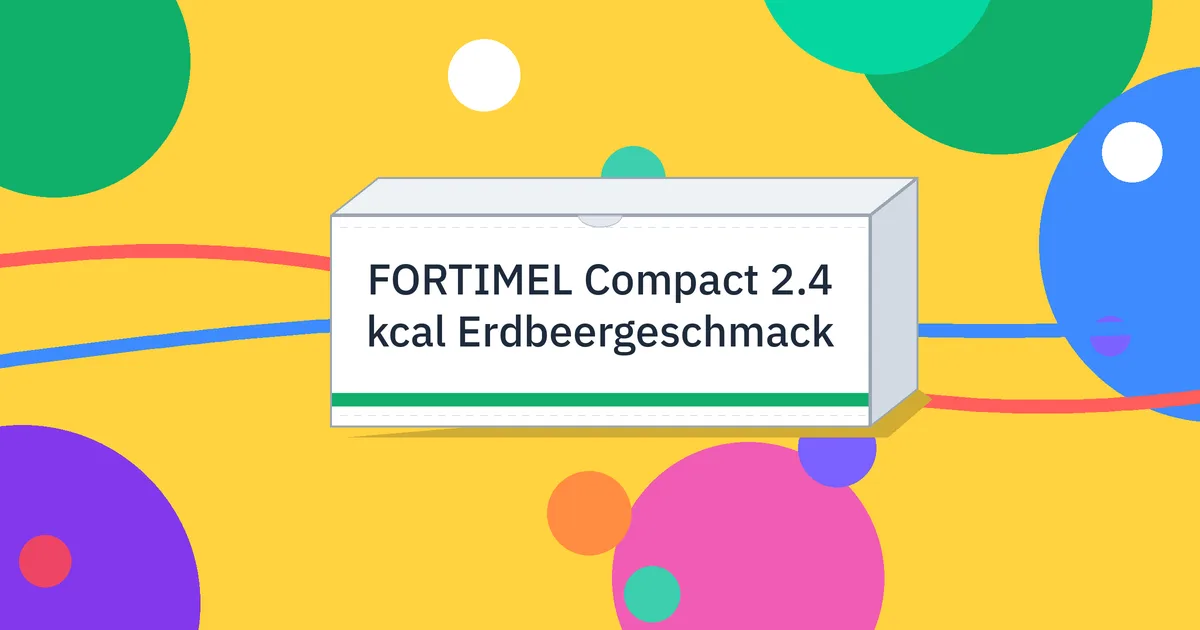 Symbolbild: Packung mit der Aufschrift FORTIMEL Compact 2.4 kcal Erdbeergeschmack (PZN 19531094) – Verfügbarkeit und Bezug in Apotheken in Frankfurt am Main