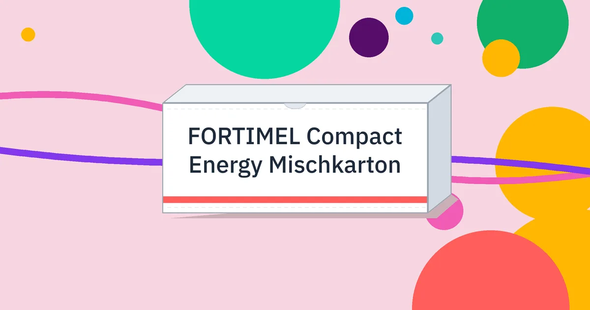 Symbolbild: Packung mit der Aufschrift FORTIMEL Compact Energy Mischkarton (PZN 16811769) – Verfügbarkeit und Bezug in Apotheken in Frankfurt am Main