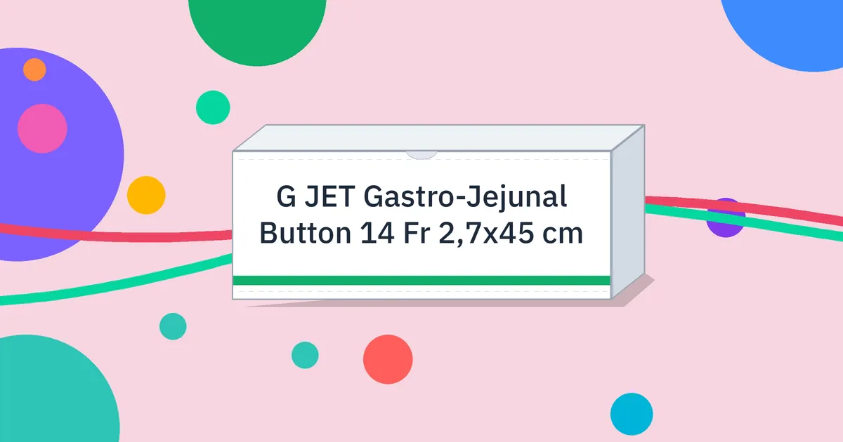 Symbolbild: Packung mit der Aufschrift G JET Gastro-Jejunal Button 14 Fr 2,7x45 cm (PZN 14342879) – Verfügbarkeit und Bezug in Apotheken in Frankfurt am Main
