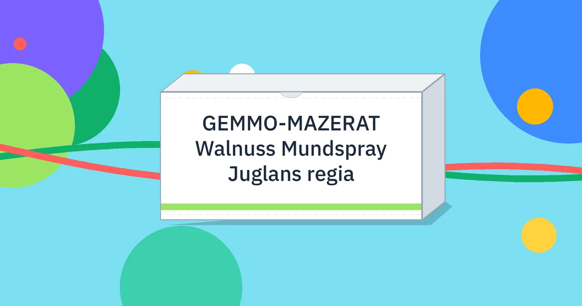 Symbolbild: Packung mit der Aufschrift GEMMO-MAZERAT Walnuss Mundspray Juglans regia (PZN 19842374) – Verfügbarkeit und Bezug in Apotheken in Frankfurt am Main