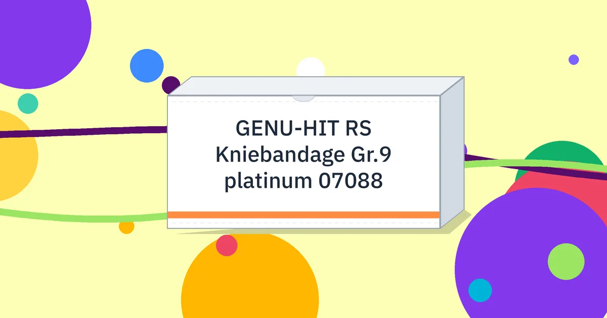 Symbolbild: Packung mit der Aufschrift GENU-HIT RS Kniebandage Gr.9 platinum 07088 (PZN 08437713) – Verfügbarkeit und Bezug in Apotheken in Frankfurt am Main