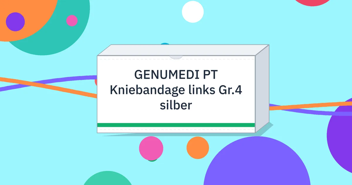 Symbolbild: Packung mit der Aufschrift GENUMEDI PT Kniebandage links Gr.4 silber (PZN 15313934) – Verfügbarkeit und Bezug in Apotheken in Frankfurt am Main